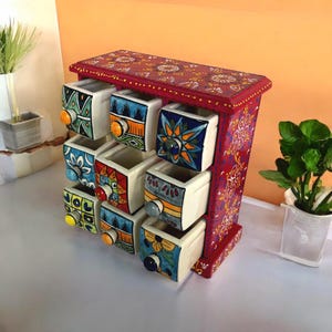 9 Drawer Home Decor Box, Art Box Storage, Hand-painted Chest Box ...