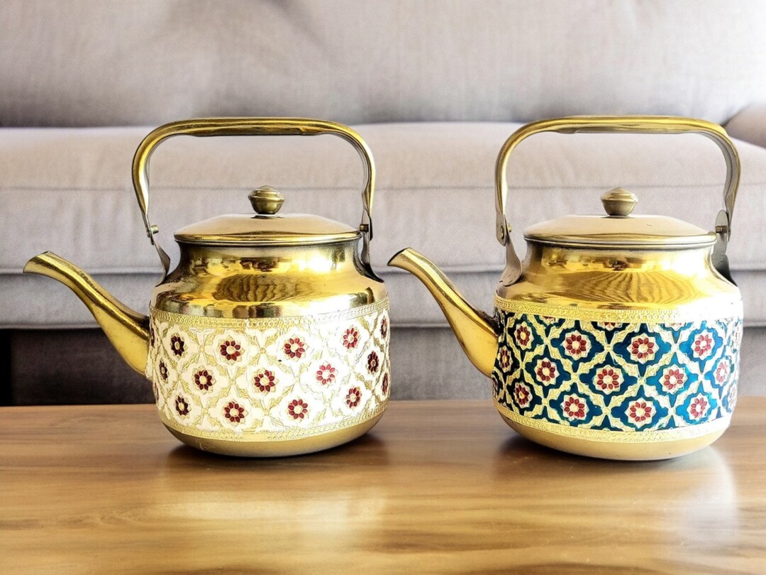 Embossed Indian Tea Kettle Set: Handmade Painted Steel Teapots - Etsy