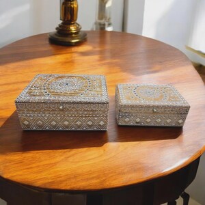 Hand Painted Wooden Boxes Set of 2- Stackable Mango Wood Boxes, Indian ...
