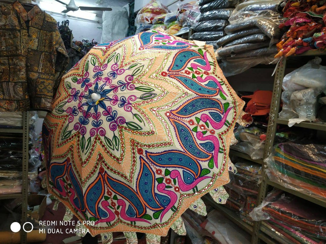Mandala Garden Umbrella: Hand-printed Indian Cotton Sun Shade - Etsy