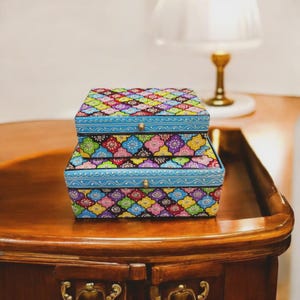 Hand Painted Wooden Boxes Set of 2- Stackable Mango Wood Boxes, Indian ...