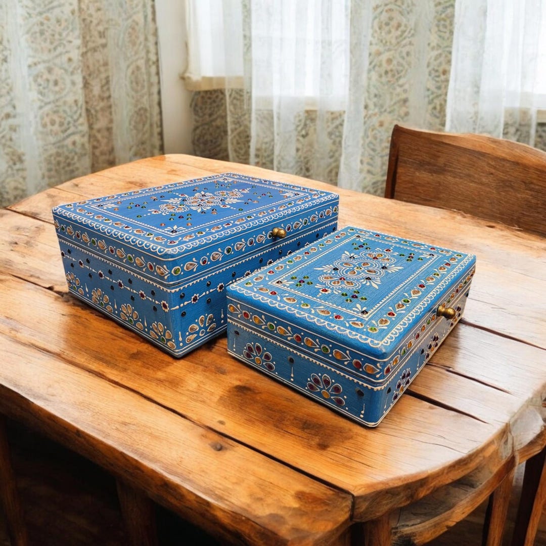 Handpainted Floral Jewelry Box: Mango Wood Keepsake, Indian Decor - Etsy