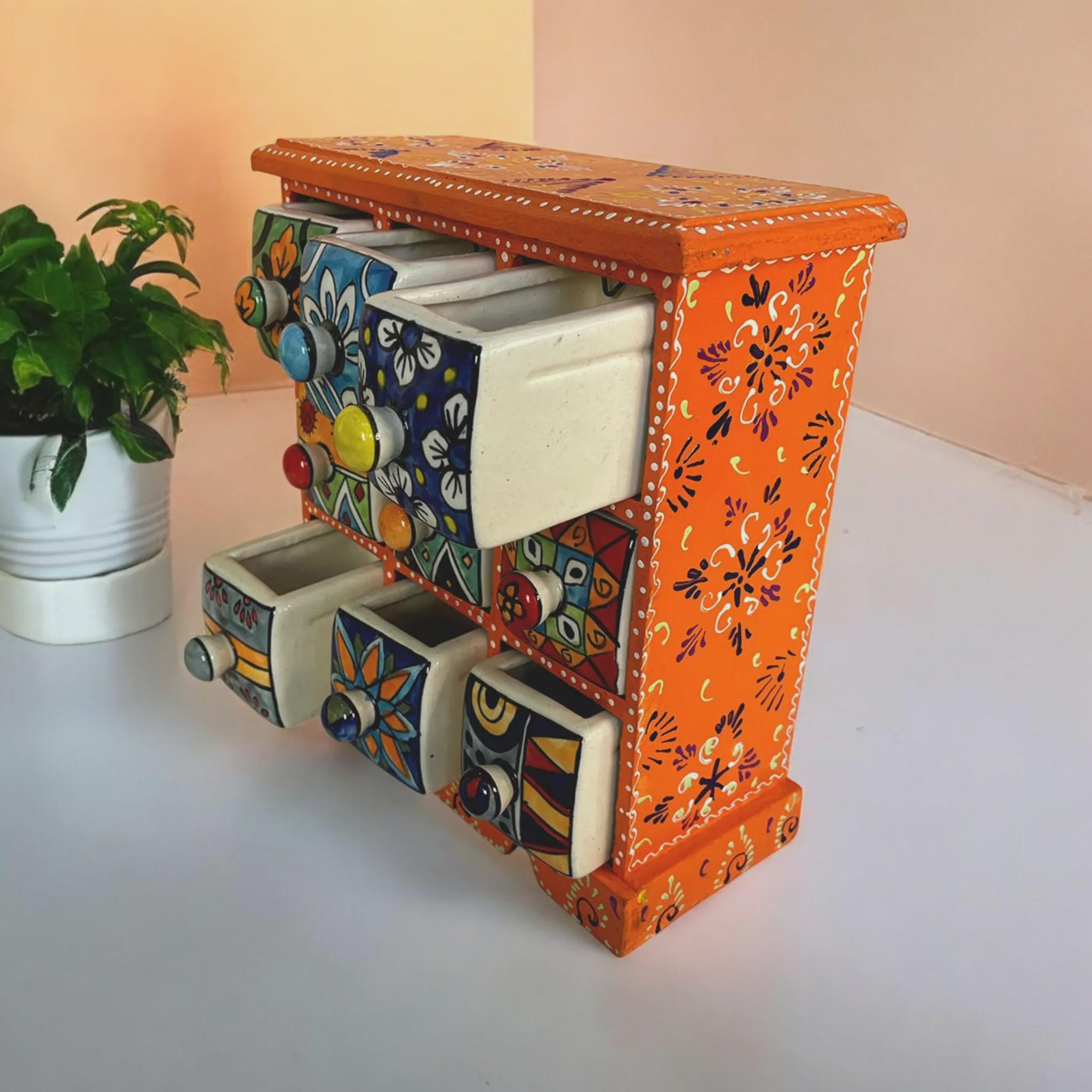 Hand-painted Ceramic Drawer Box: Boho Spice & Jewelry Organizer - Etsy