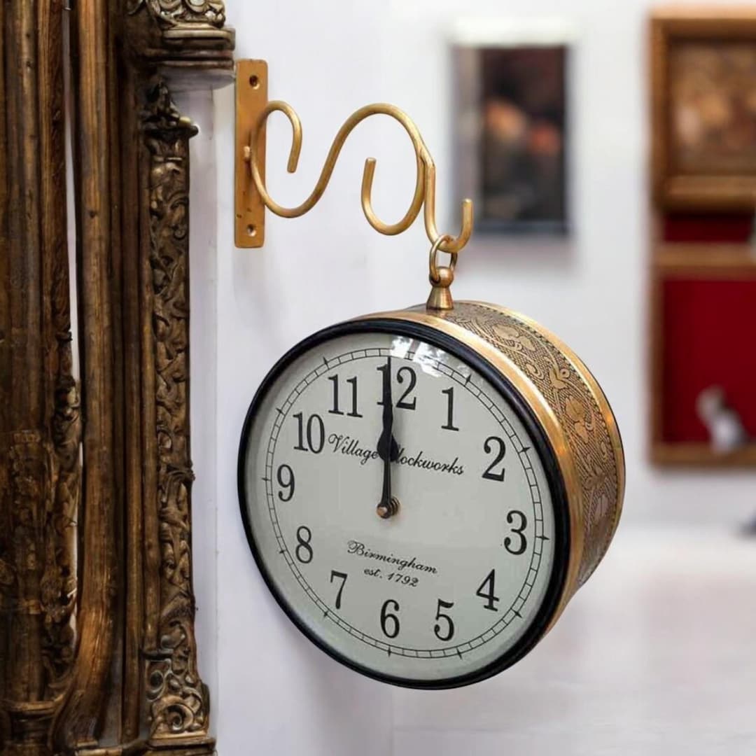 Victorian Double Sided Station Clock: Golden Railway Platform Decor - Etsy