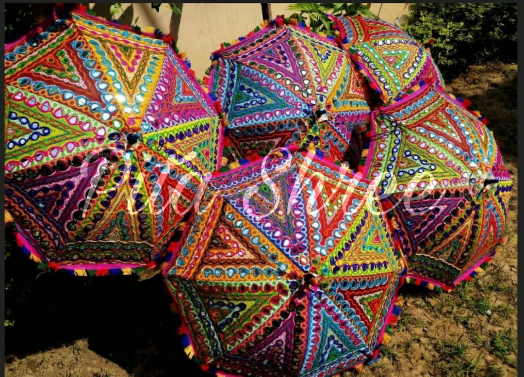 Embroidered Indian Umbrella: Handmade Cotton Mirror Decor (24 Inch) - Etsy