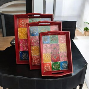 Painted Wooden Serving Tray Set: Table Decor, Party Trays (set of 3) - Etsy