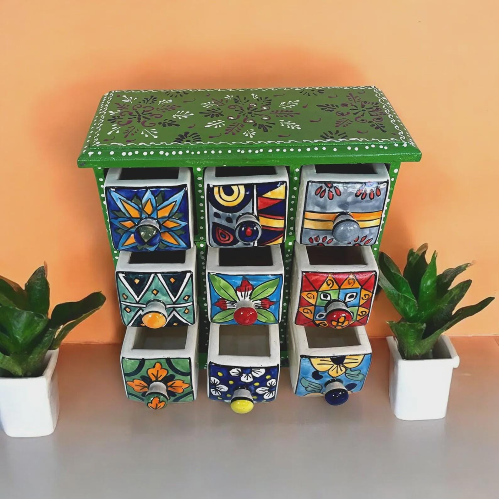 Handmade Wooden Spice Container Set: Rustic Ceramic Drawer Organizer - Etsy