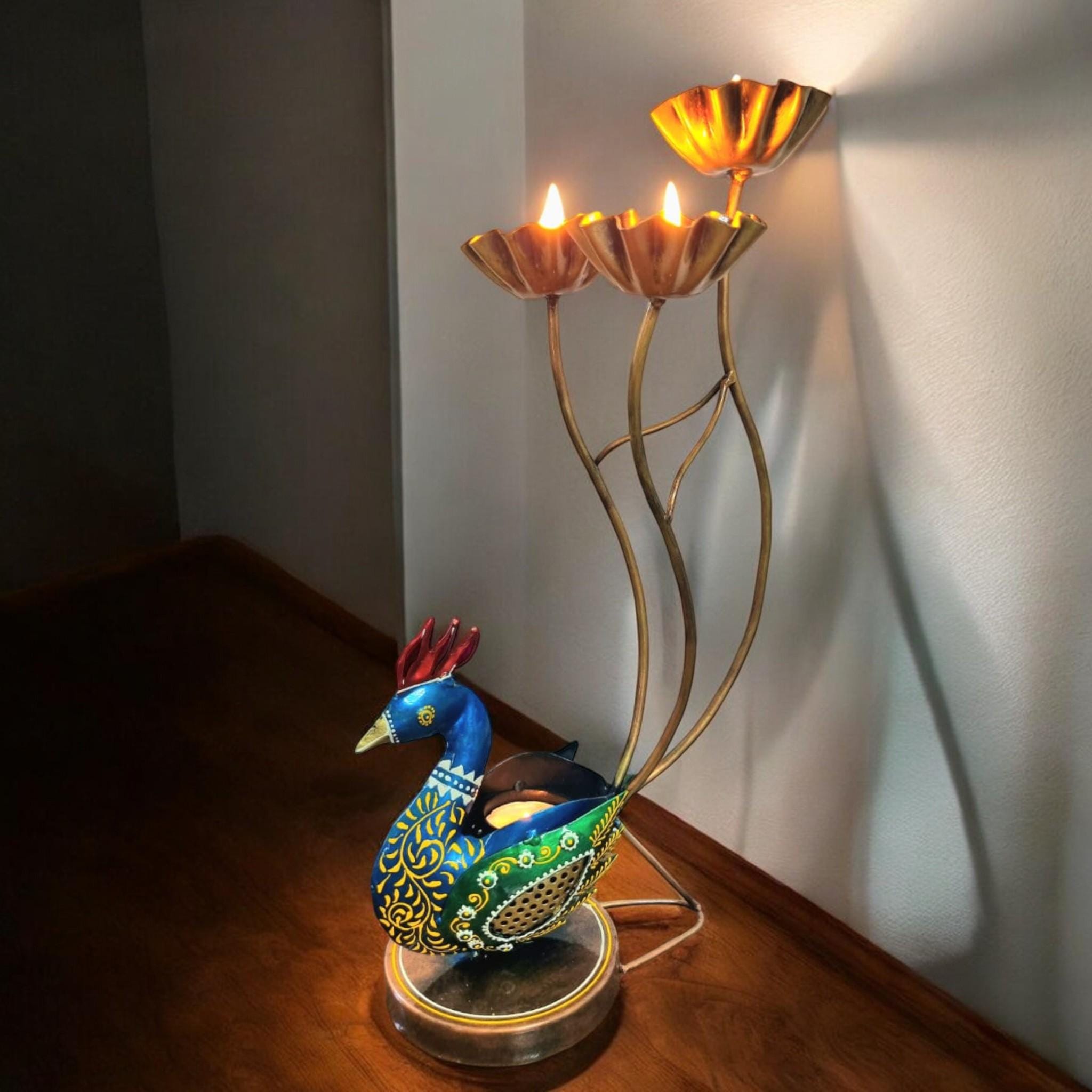 Handmade Wrought Iron Peacock Tealight Candle Holder: Table & Garden ...