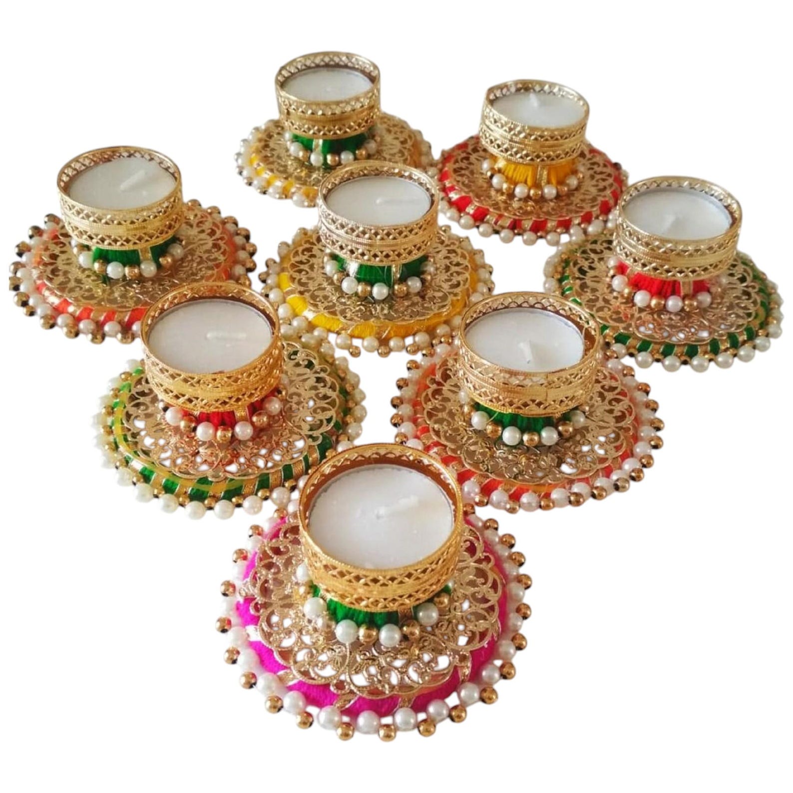 Handmade Indian Rangoli Tealight Holder Set: Diwali Home Decor - Etsy