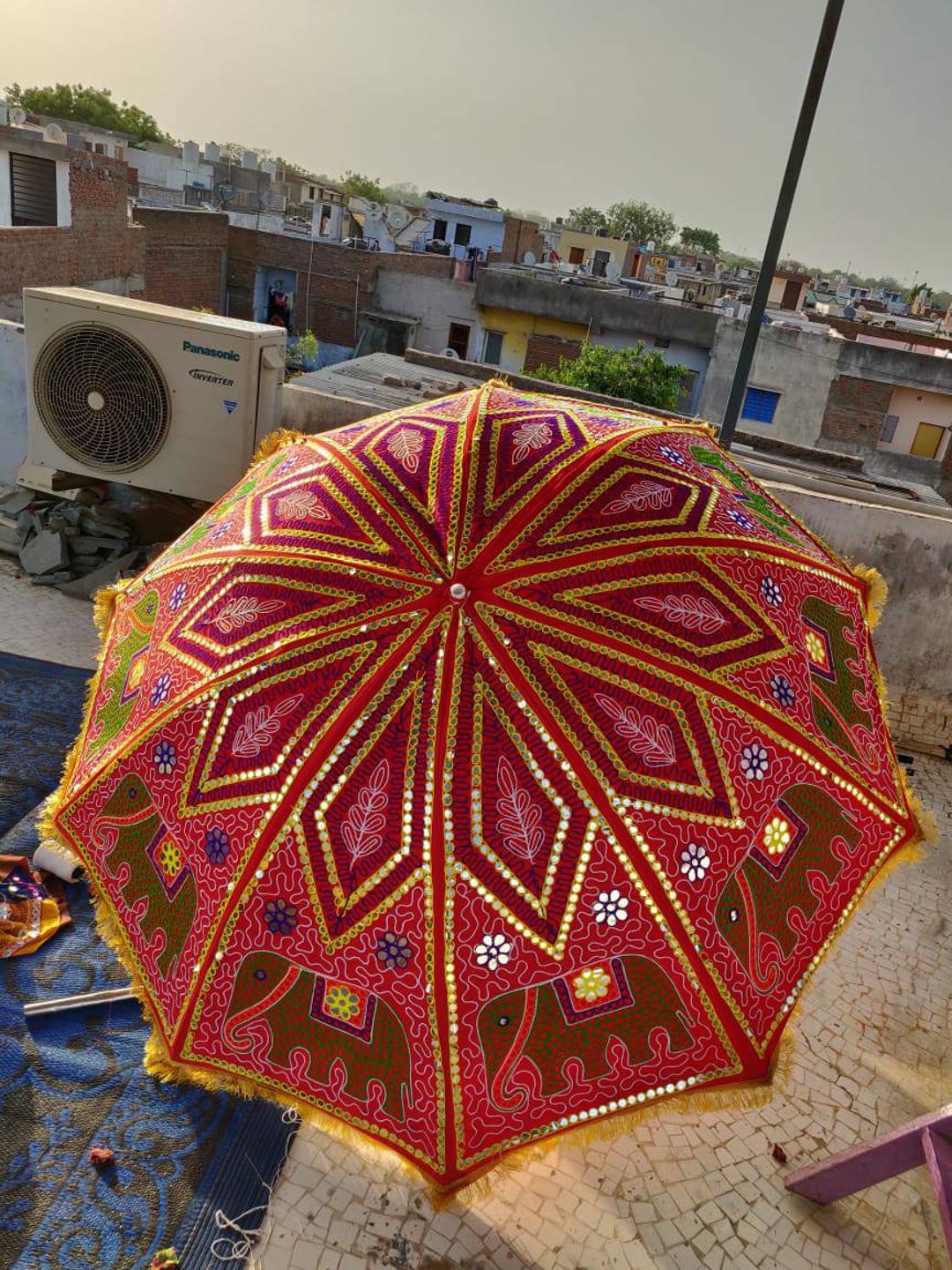 Indian Garden Umbrella Sun Shade Patio Mandala Umbrella Cotton Outdoor ...