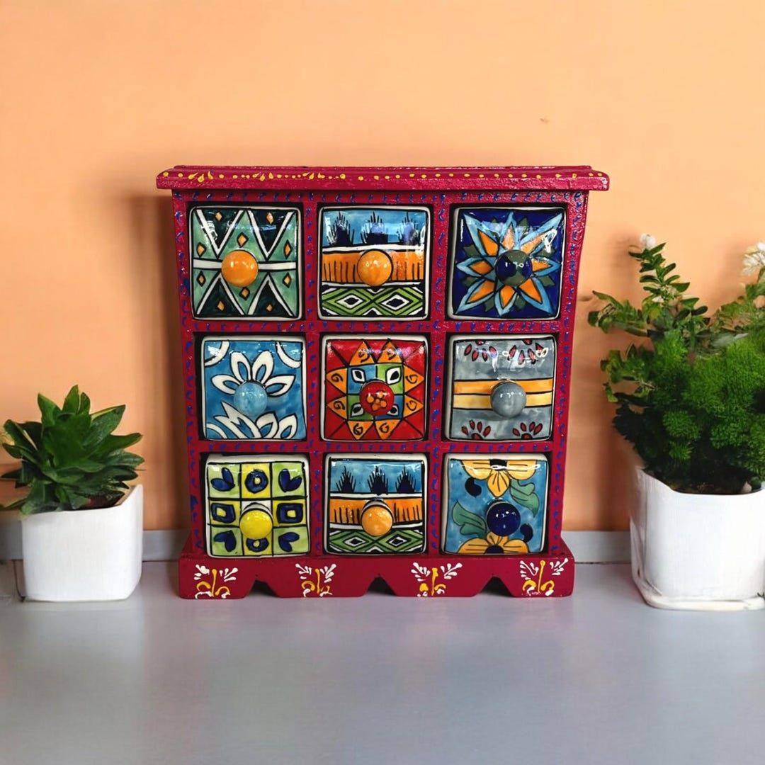 9 Drawer Home Decor Box, Art Box Storage, Hand-painted Chest Box ...