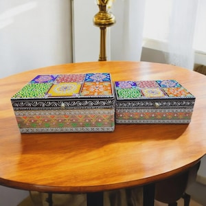 Hand Painted Wooden Boxes Set of 2- Stackable Mango Wood Boxes, Indian ...