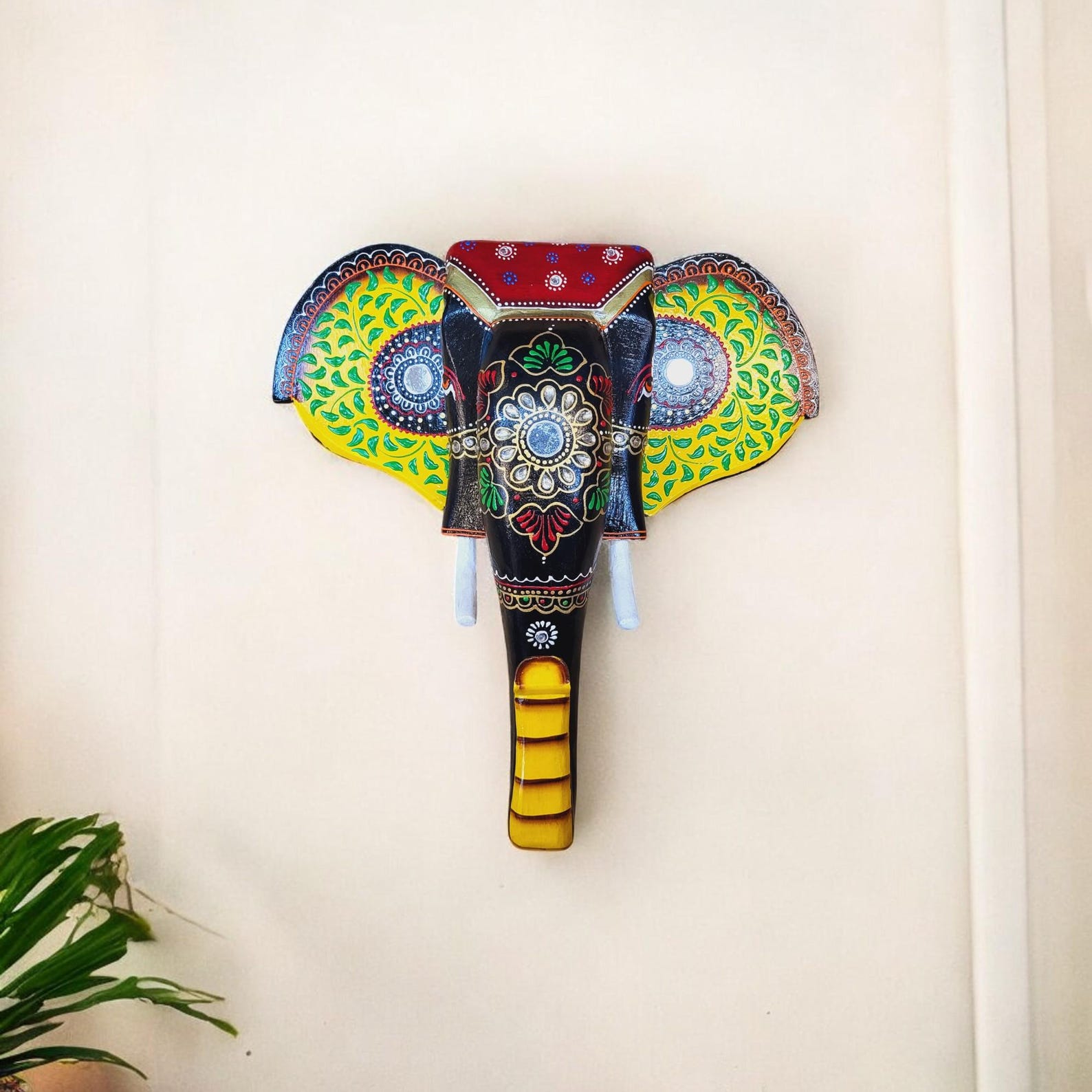 Hand-painted Wooden Elephant Mask: Indian Wall Decor ,ethnic ...