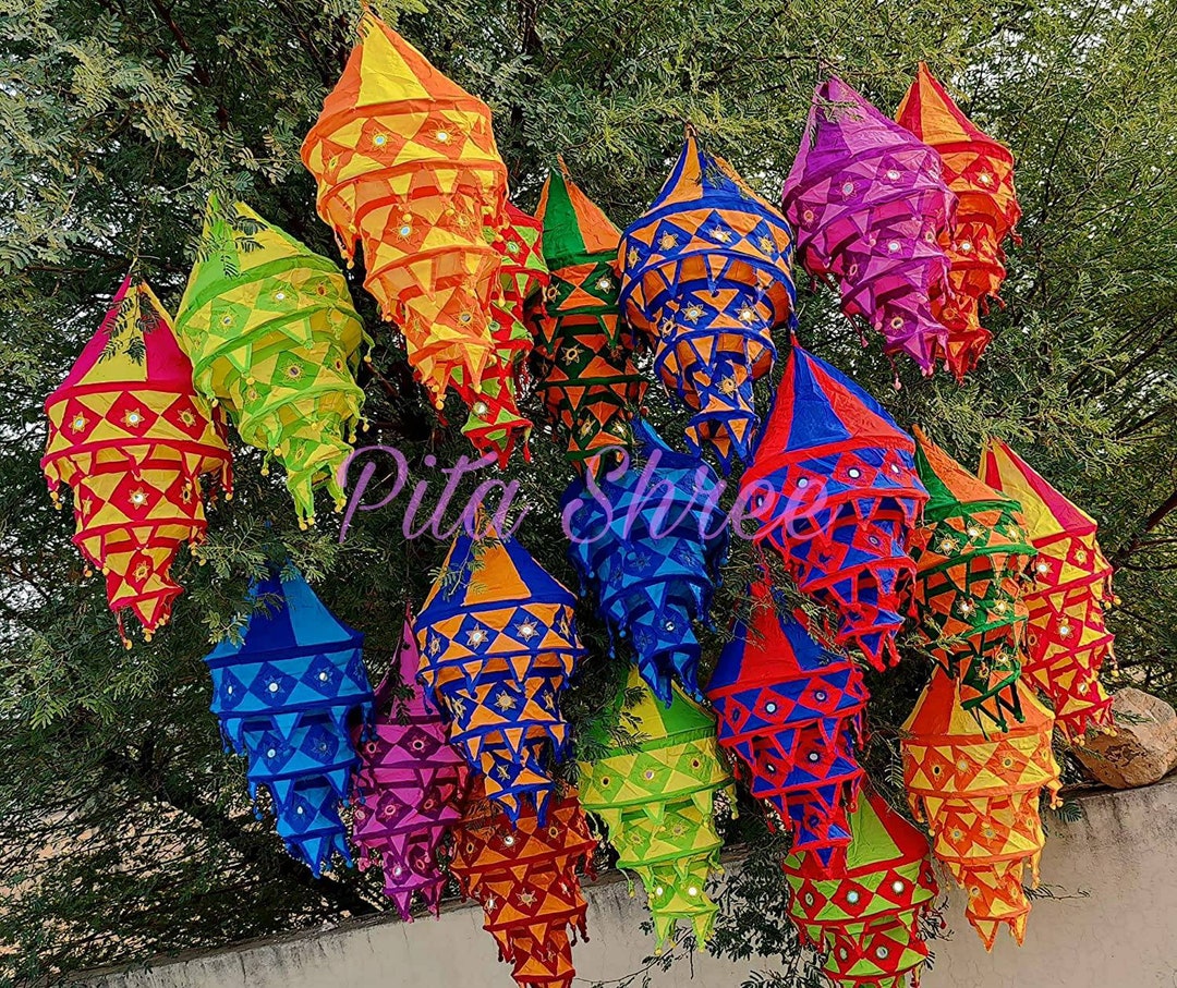 Handmade Indian Wedding Lantern: Colorful Fabric Hanging Lamp - Etsy