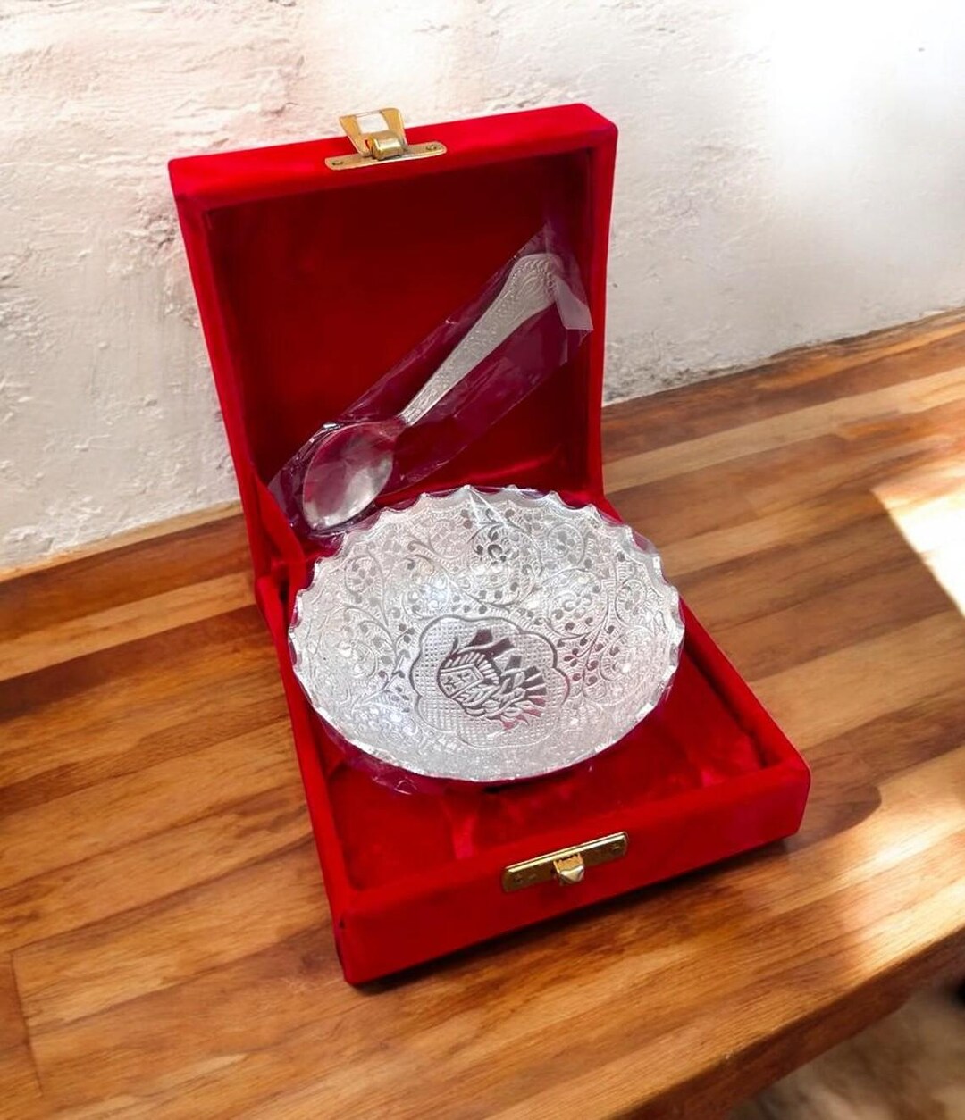 Silver Plated Bowl Set: Indian Wedding Favor, Personalized Red Velvet ...