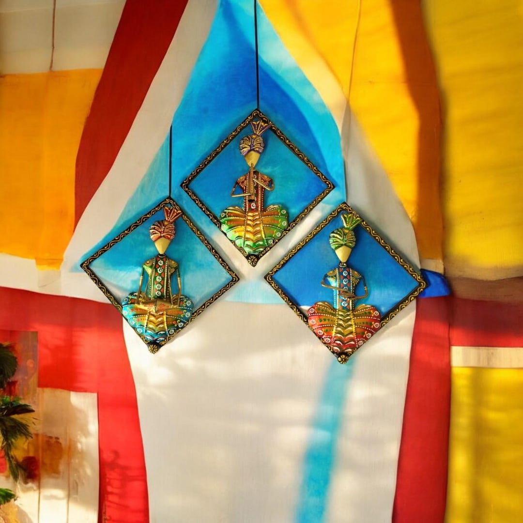 Iron Kite Wall Decor: Handmade Indian Musician Art, Set of 3 - Etsy