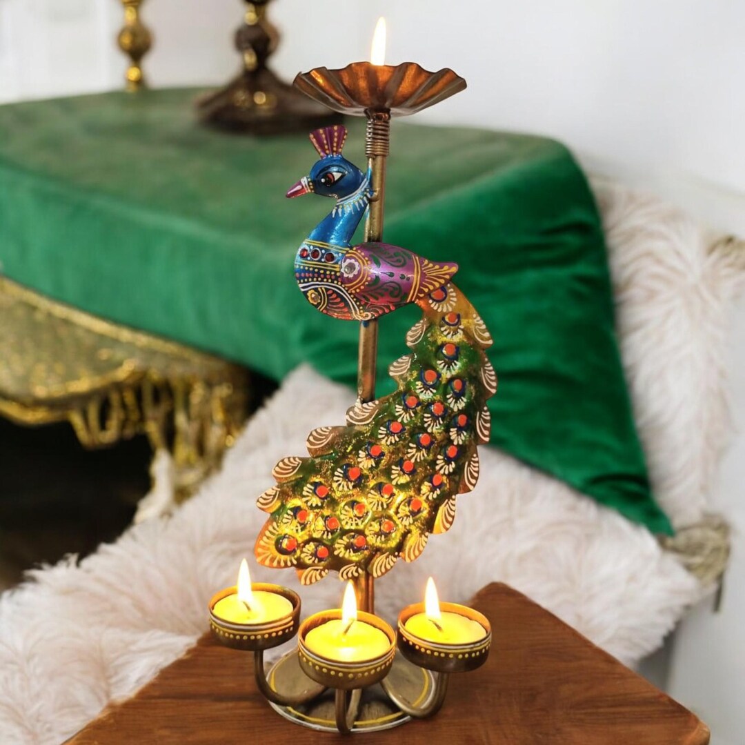 Handmade Wrought Iron Peacock Tea Light Candle Holder: Home Decor ...