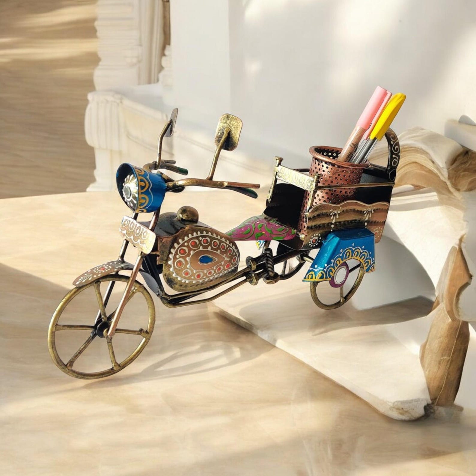 Handmade Wrought Iron Bike Pen Holder: Colorful Home Decor Showpiece - Etsy