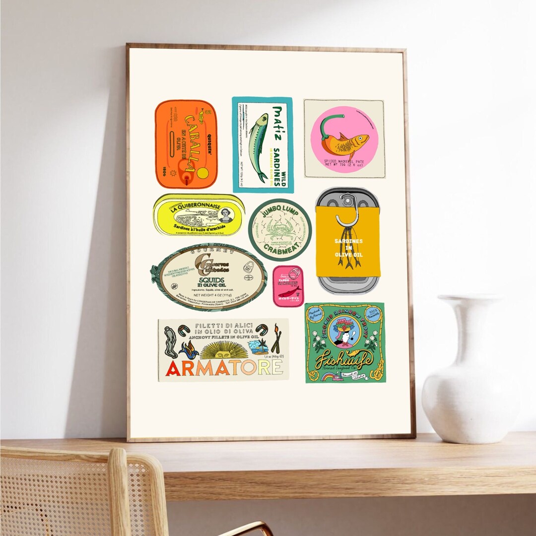 Tinned Fish Print | Aesthetic Kitchen Print | Fish Poster | Sardines - Etsy