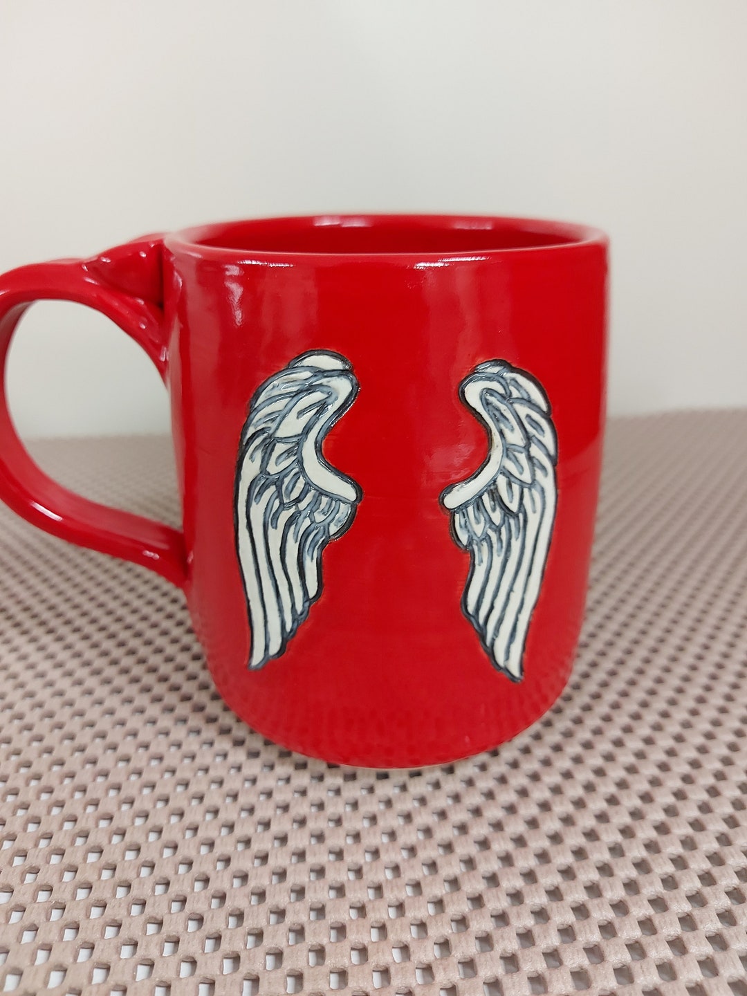 Angel Wings Pottery Mug in Red With White Wings 18 Ounces - Etsy