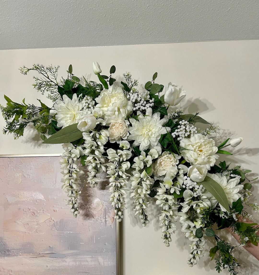 White Dahlia and Wisteria Wedding Arch Swag, Silk Flower Arbor - Etsy