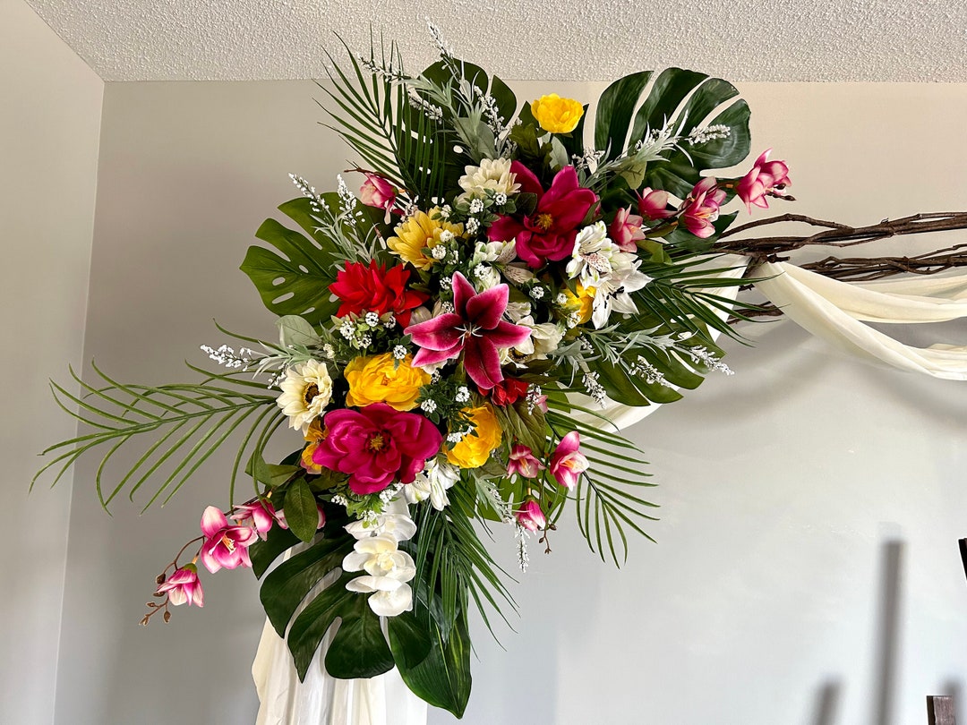 Tropical Wedding Arch Flowers: Silk Flower Corner Swag, Arbor Decor - Etsy