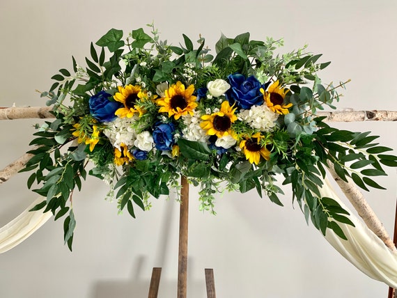 Flores De Boda De Color Azul Real Y Amarillo 11 Flores Preservadas Con