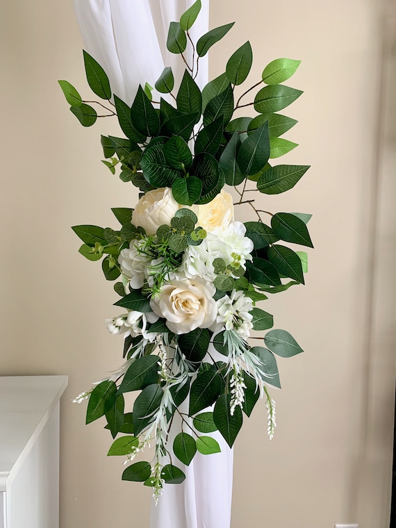 White Cream Wedding arch flowers White swag and tieback for wedding arbor Silk flowers wedding decor White Corner swag Wedding backdrop Etsy