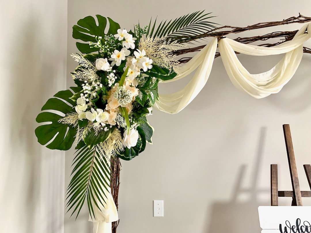 White Tropical Wedding Arch Flowers/white Corner Swag &tieback/silk ...