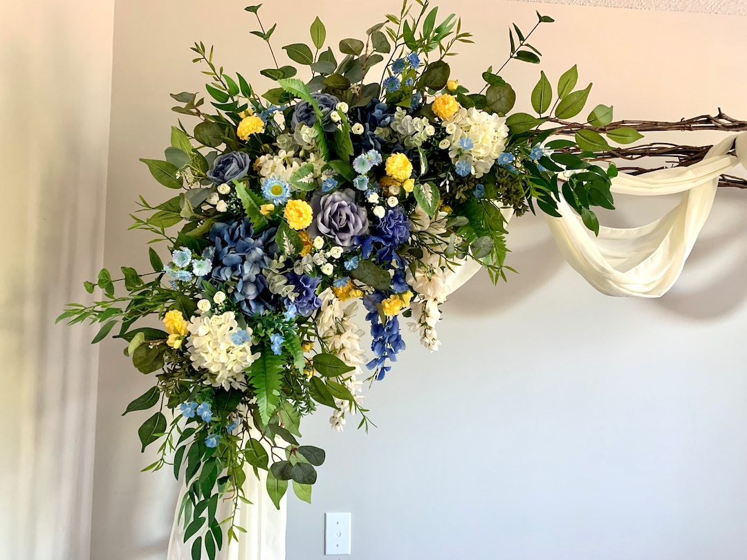 Wedding Arch Flowers in Yellow, Blue & White Colours/corner Swag for ...