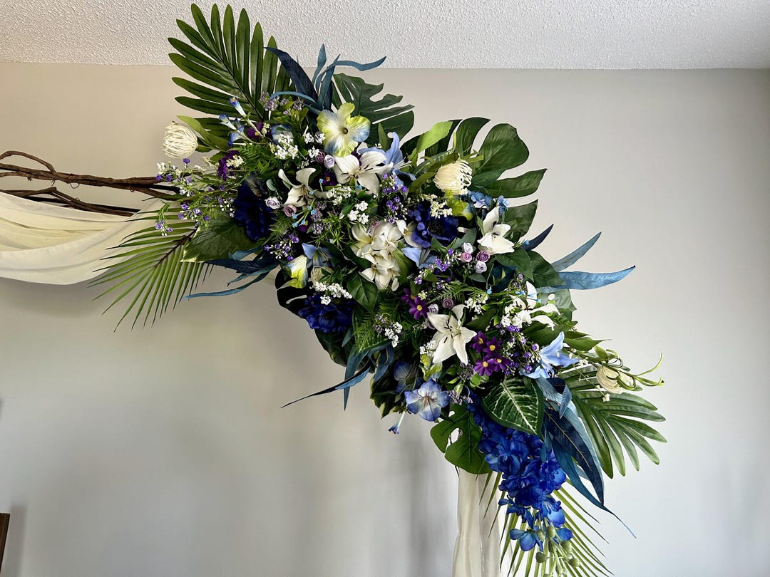 Tropical Wedding Arbor With Blue,purple Silk Flowers/corner Swag ...