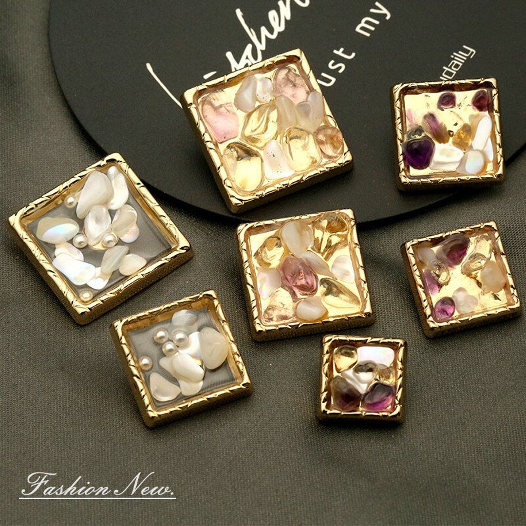 6pcs Square Metal Gold Design Stone Bead Clean Buttons for Clothing ...