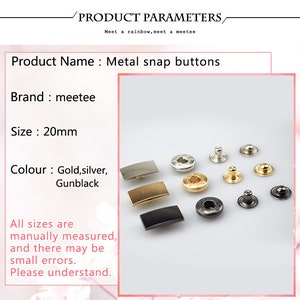 10sets 20mm Metal Snap Fastener Metal Buttons DIY Sewing Press Studs ...