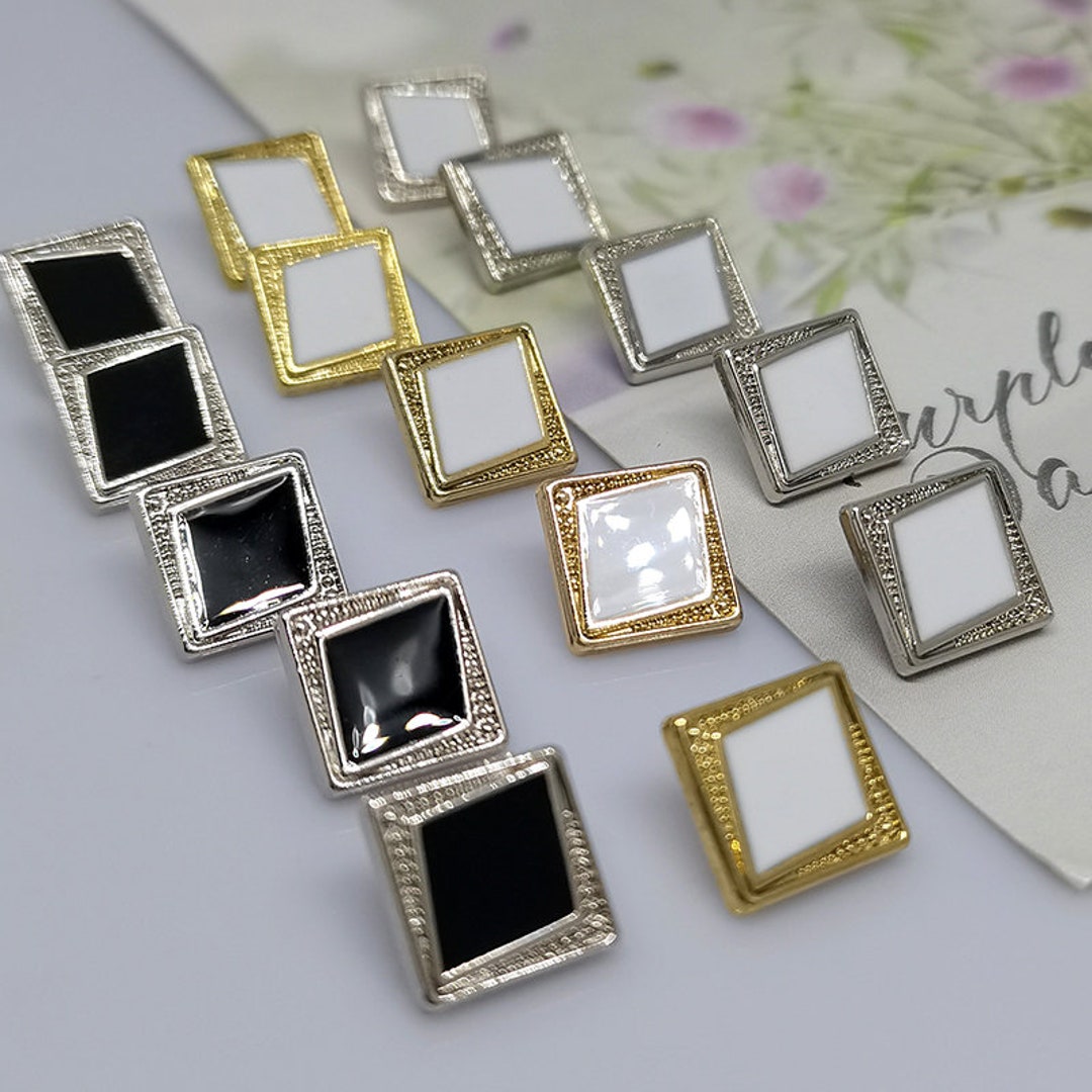 12MM Mini Square Metal Buttons of Clothing White Black Fashion Small ...