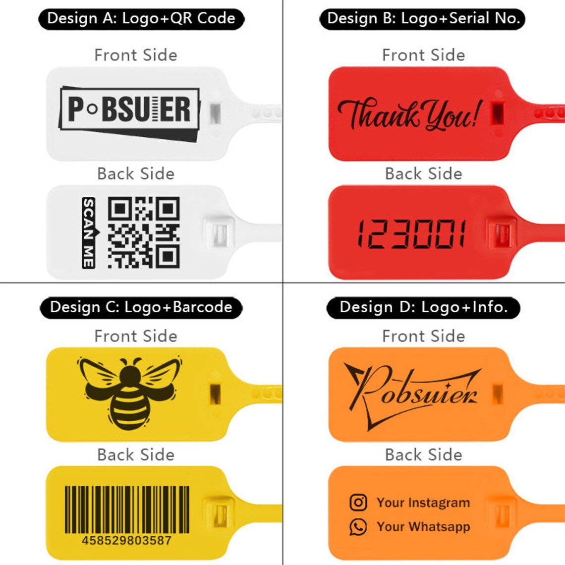 100 Custom Logo Tag Zip Ties off Labels White Plastic Security Garment ...