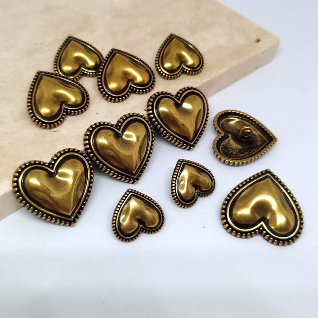10pcs Antique Gold Metal Heart Buttons for Women Coat Shirt 23mm 20mm ...