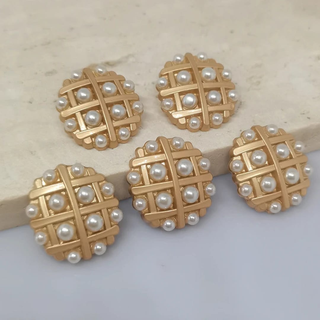 Luxury Gold Pearl Beaded Metal Buttons of Clothing Wholesale High ...
