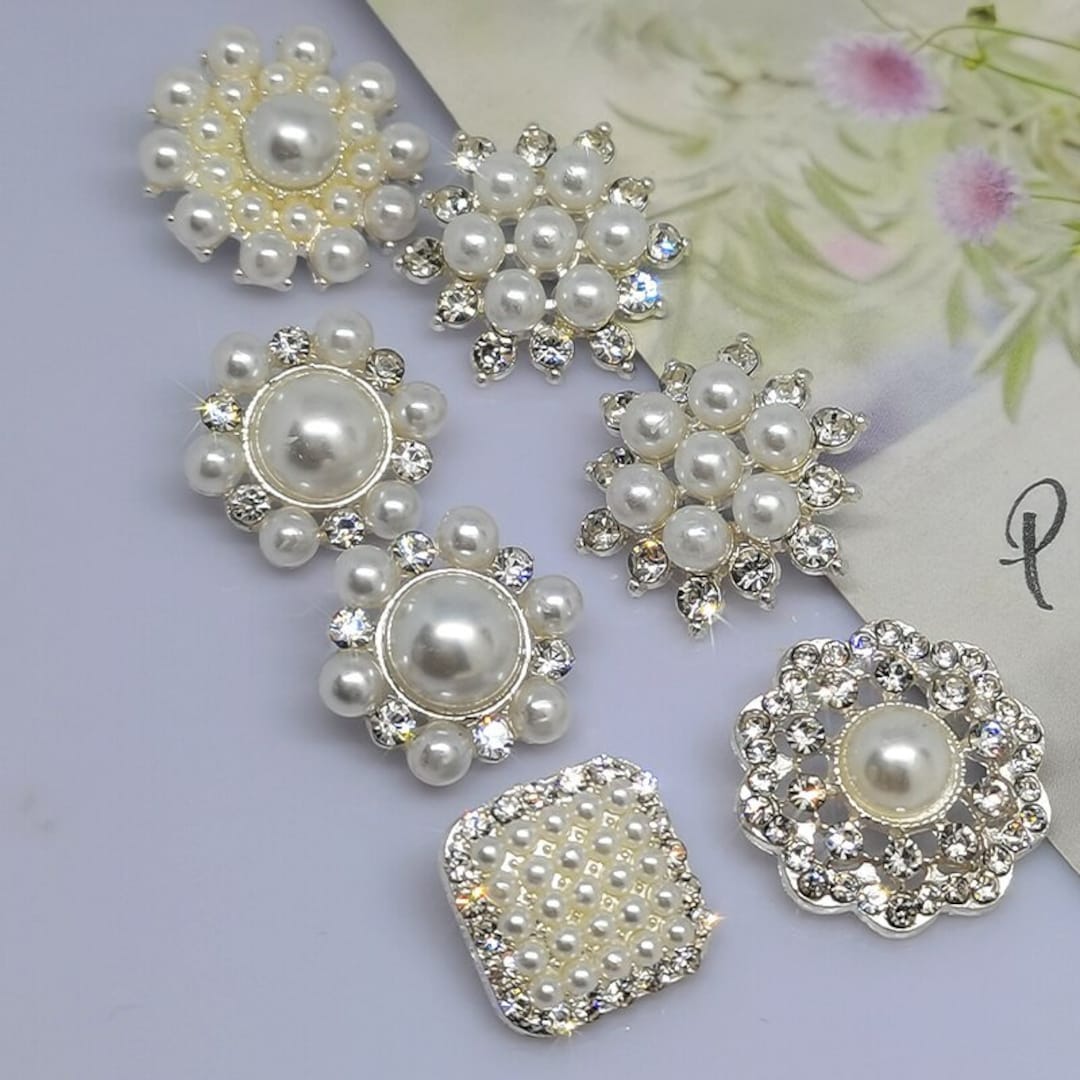 Luxury Pearl Rhinestone Fashion Buttons for Clothing Silver Flower ...