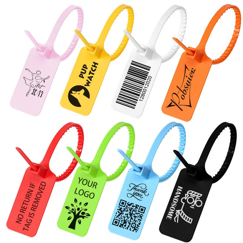 100 Custom Logo Tag Zip Ties off Labels White Plastic Security Garment ...