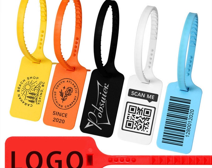 100 Custom Logo Tag Zip Ties off Labels White Plastic Security Garment ...