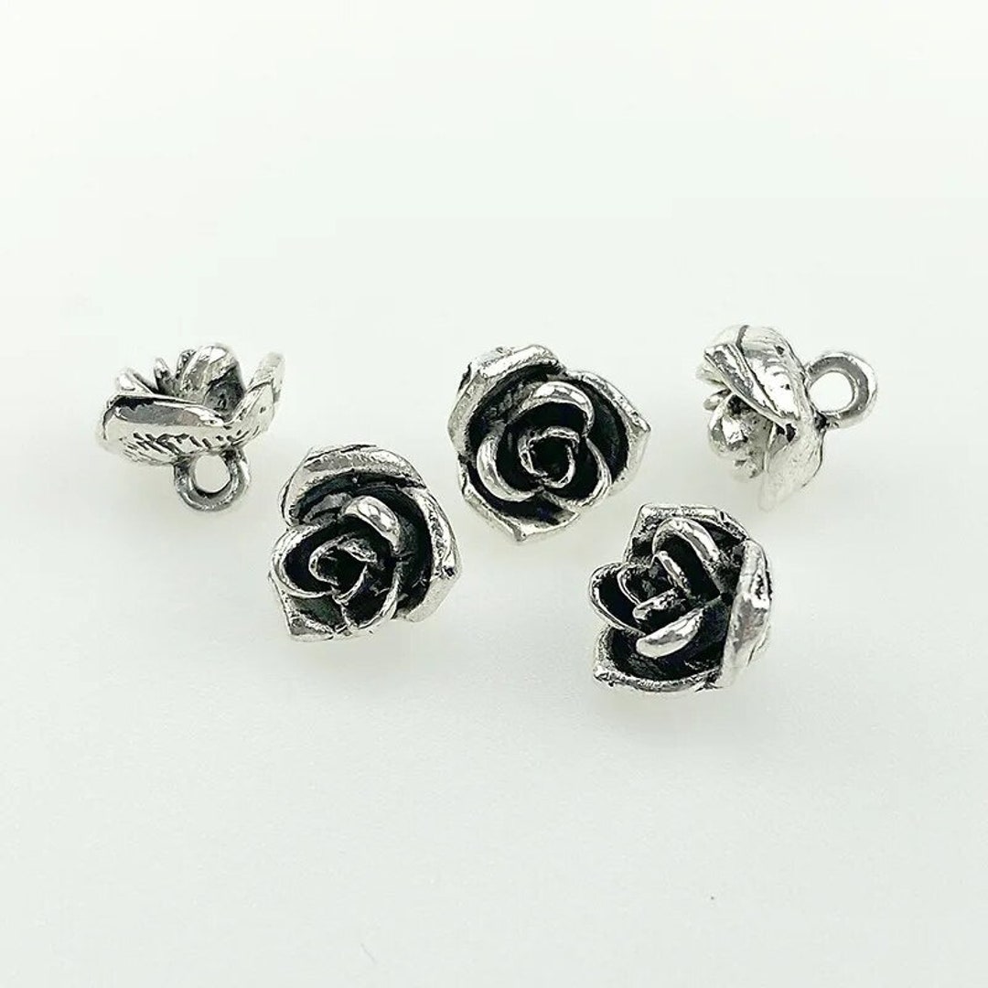 Retro Silver Rose Flower Metal Buttons for Shirt Cardigan Coat ...