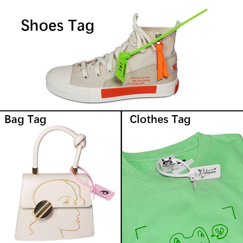 100 Custom Logo Tag Zip Ties off Labels White Plastic Security Garment ...