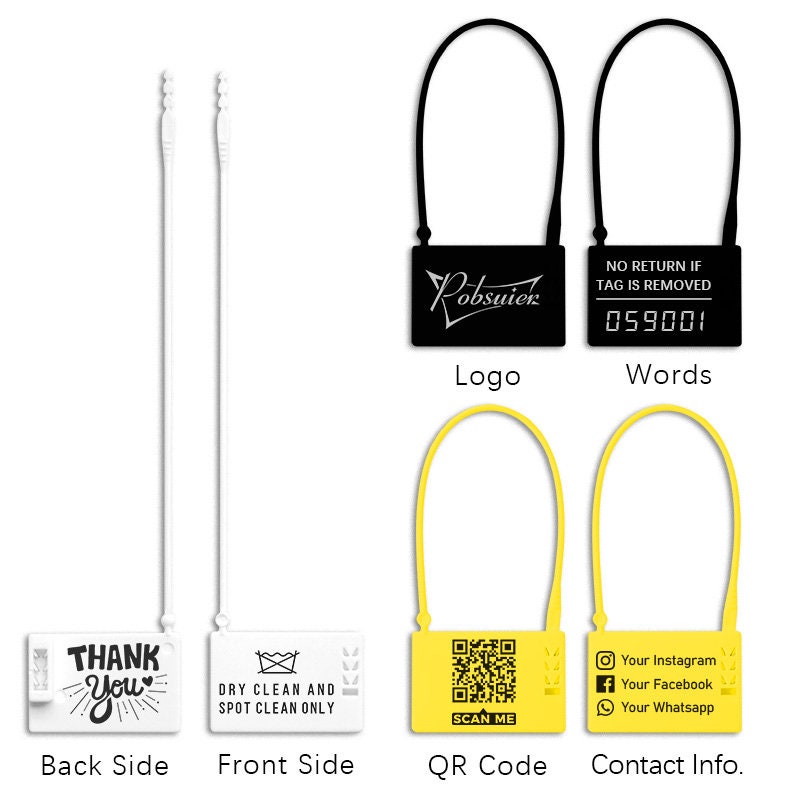 100 Custom Plastic Hang Tags for Clothing Garment Apparel Bag White ...