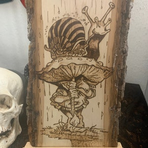 Custom Hand Burned Mushroom Guy With Snail Pyrography - Etsy