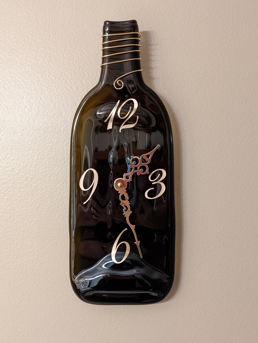 Dark Brown Wine Bottle Clock / Slumped Flattened Melted Bottle - Etsy