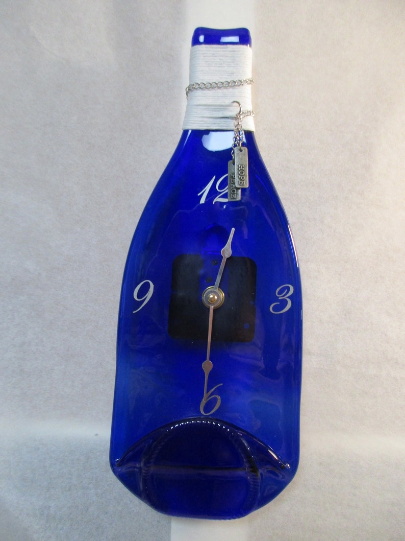 Cobalt Blue Wine Bottle Wall Clock With Silver Accents / Recycled Wine ...