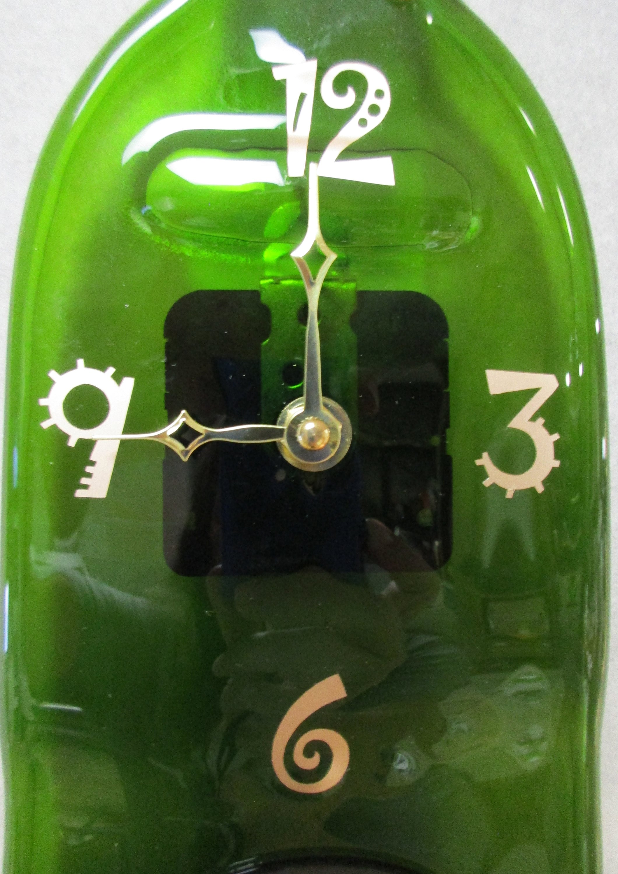 Rich Green Wine Bottle Clock Wall Clock with Gold Accents / | Etsy