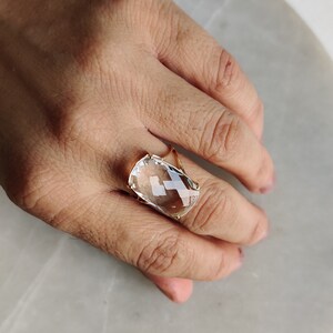 14K Yellow Solid Gold Clear Quartz Ring, Natural Crystal Quartz Ring ...