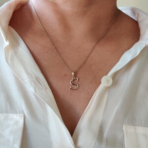 14K Gold Initial S Pendant, Solid Yellow Gold Initial S Charm Pendant ...
