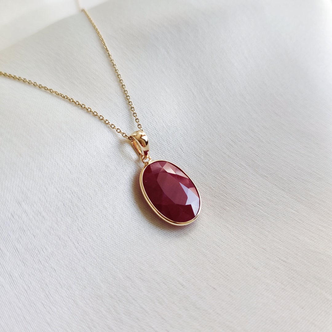 Natural Ruby Pendant, 14K Solid Yellow Gold Ruby Pendant, Bezel Ruby ...